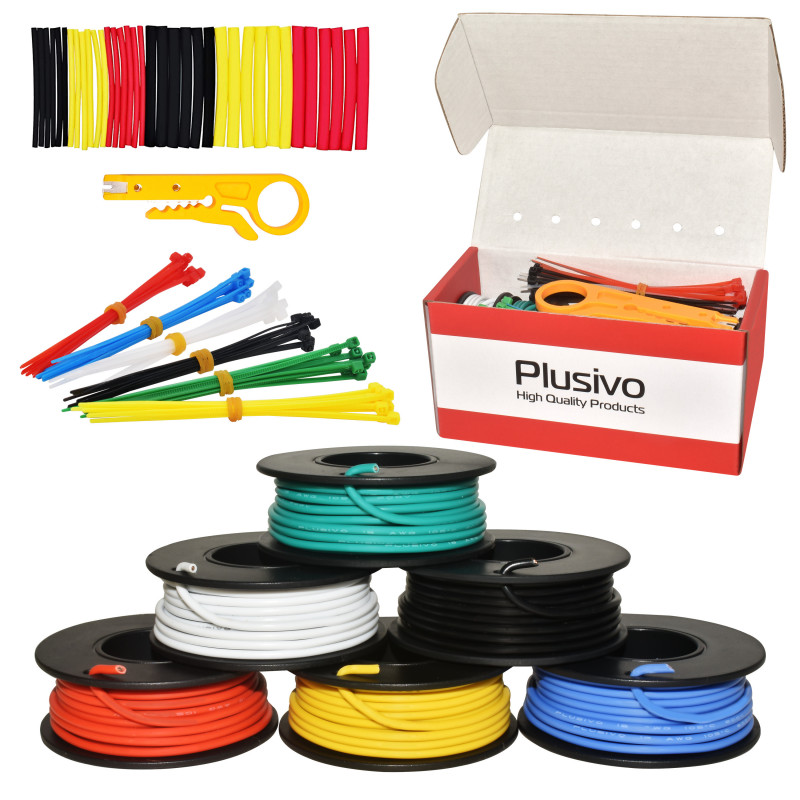 Plusivo AWG18 Hook Up PVC Wire Kit - Solid Tinned Copper (6 colors, 5 m ...