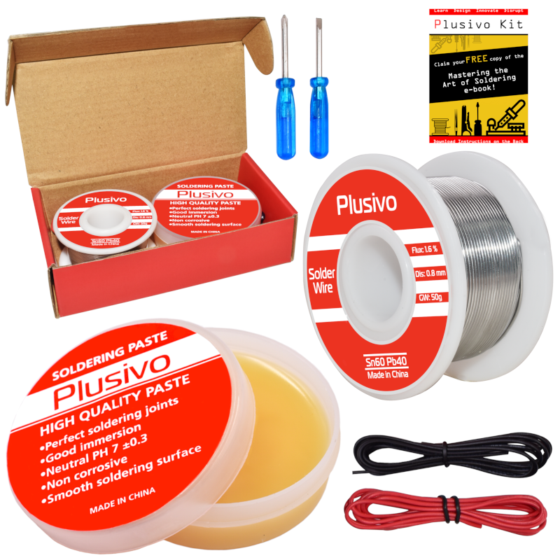Plusivo Solder Wire (0.8mm, 50g) and Rosin Paste Flux for PCB ...