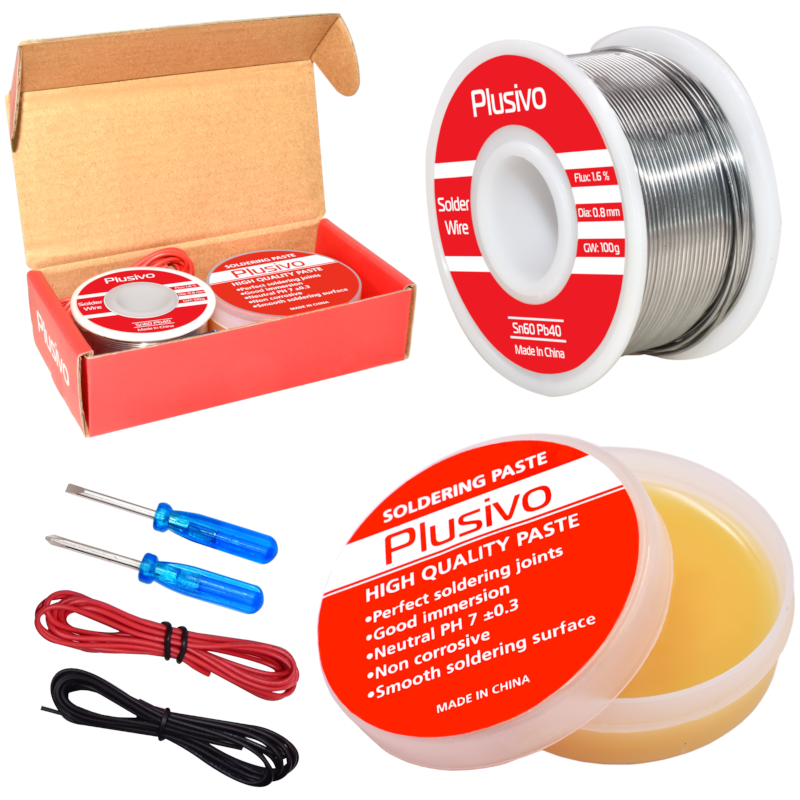 Plusivo Solder Wire (0.8mm, 100g) and Rosin Paste Flux for PCB ...
