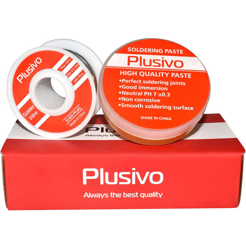 Plusivo Solder Wire (0.6mm, 50g) and Rosin Paste Flux for PCB ...