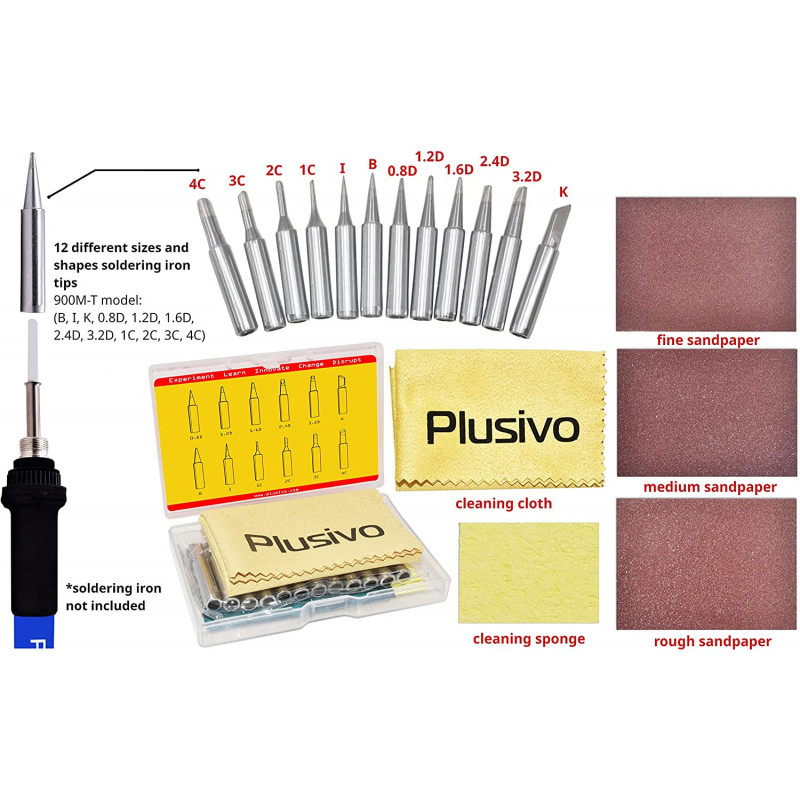 Soldering Iron Tips 12 pcs 900M Replacement Solder Tips Kit (B, I, K, D ...