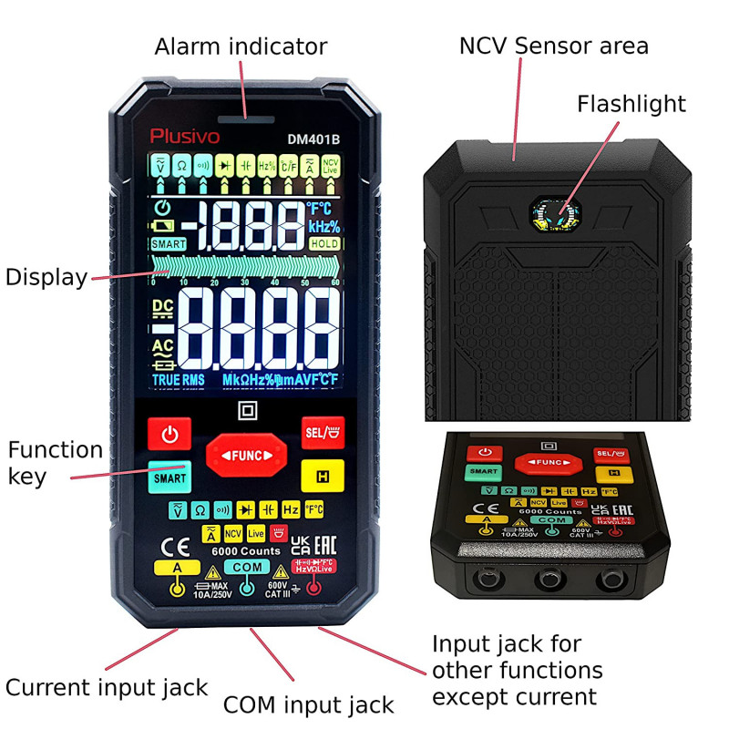 6000 Counts Digital Multimeter TRMS Smart Electrical Tester AC DC ...