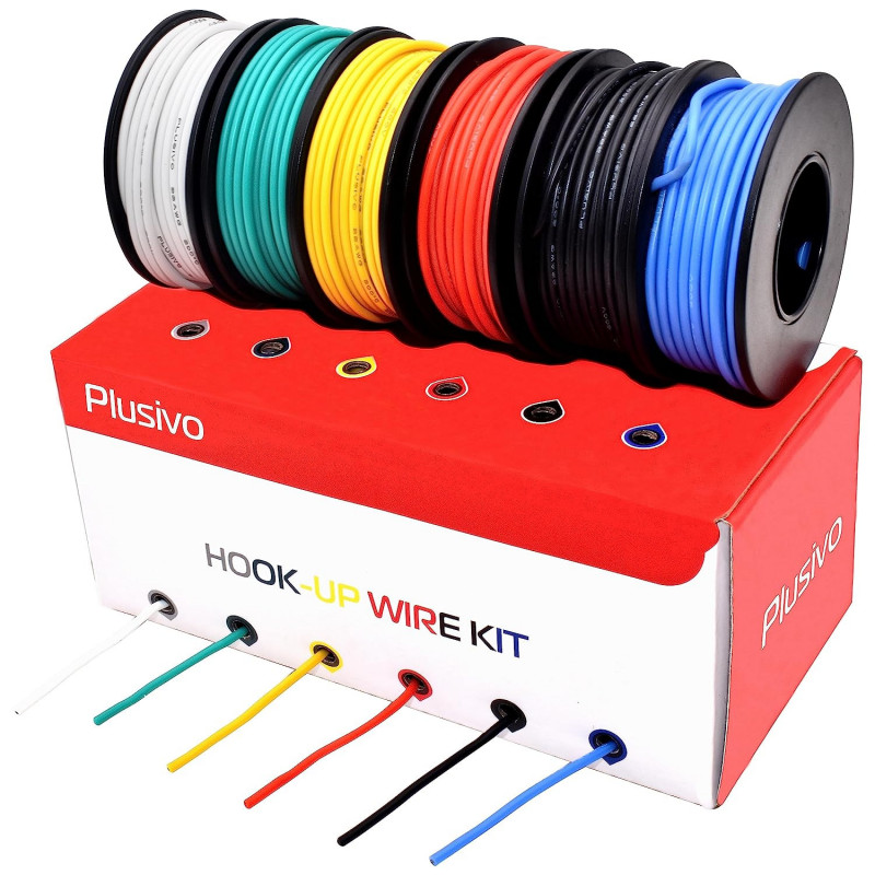 22 AWG Hook up Wire Kit - 600V Tinned Stranded Silicone Wire of 6 ...