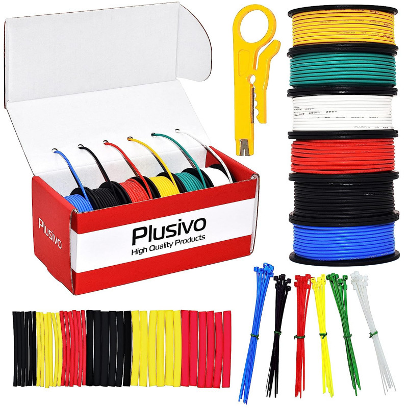 Plusivo AWG24 Hook Up Silicone Wire Kit - 600V Stranded Tinned Copper ...
