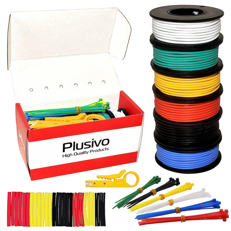 Plusivo AWG20 Hook Up PVC Wire Kit - Solid Tinned Copper (6 colors, 7 m ...
