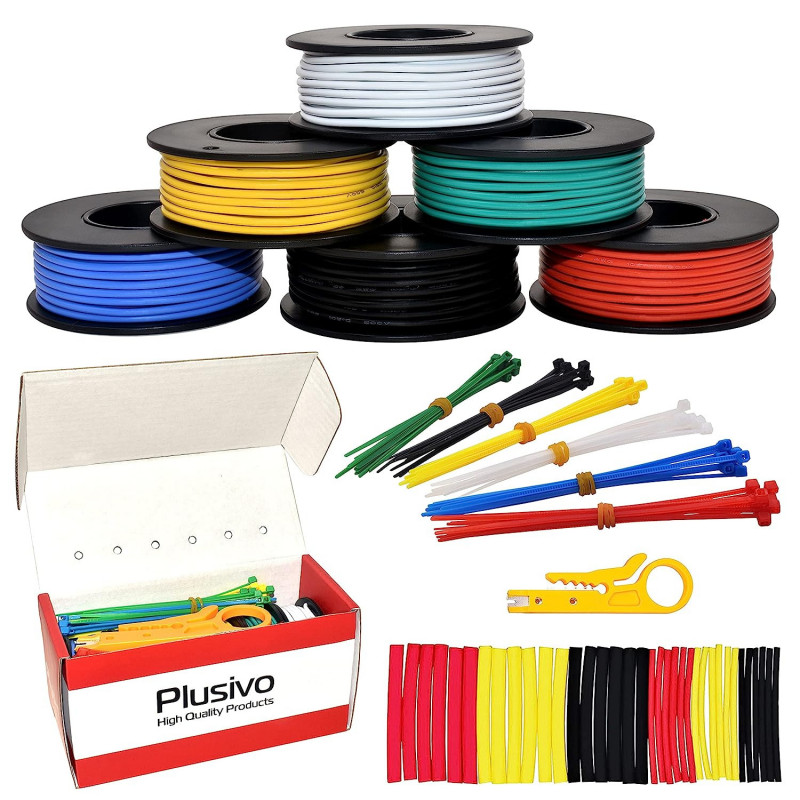 Plusivo AWG20 Hook Up PVC Wire Kit - Solid Tinned Copper (6 colors, 7 m ...