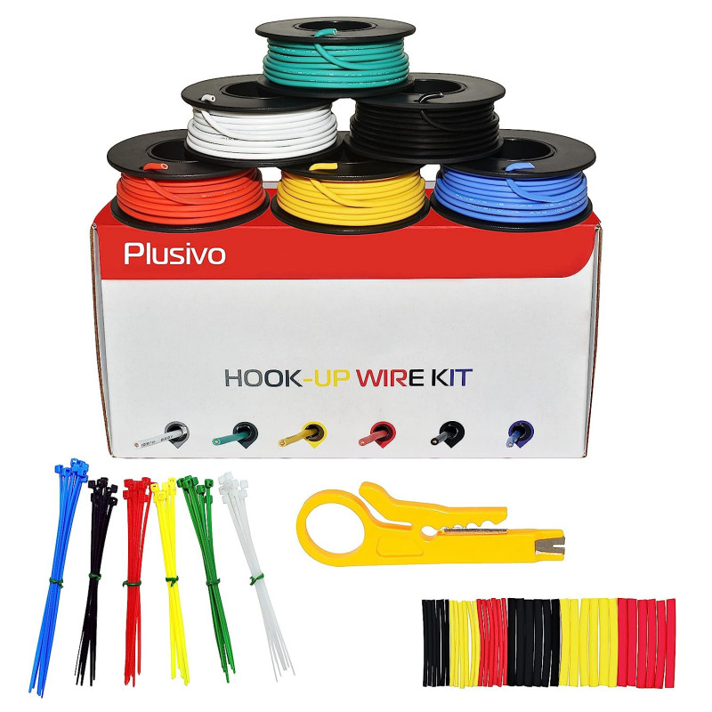 Plusivo AWG18 Hook Up PVC Wire Kit - Solid Tinned Copper (6 colors, 5 m ...