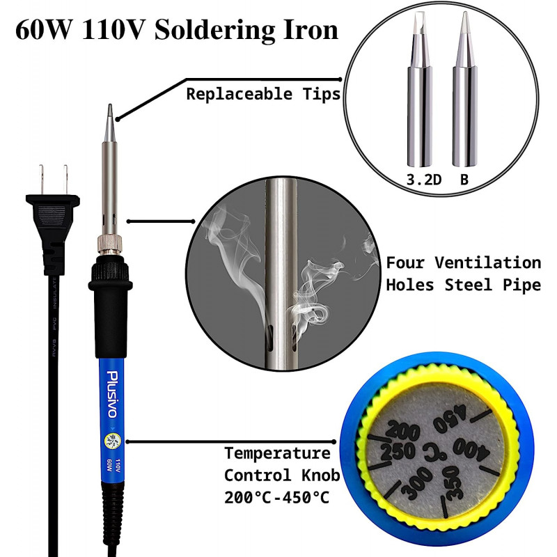 Plusivo Soldering Iron Kit V6 - 60 W Soldering Iron with Solder Holder ...