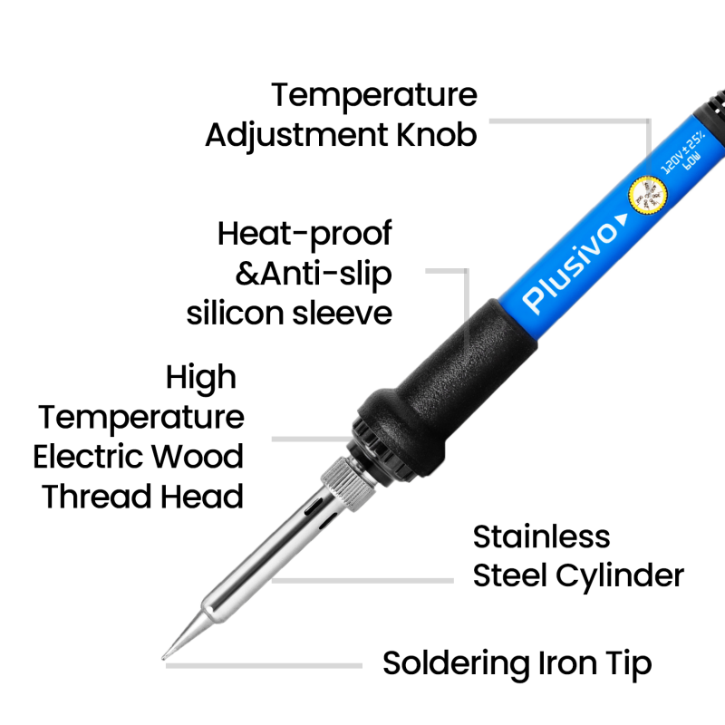 Plusivo Soldering Iron Kit V6 - 60 W Soldering Iron with Solder Holder, 2 pcs Soldering Tips 110 V