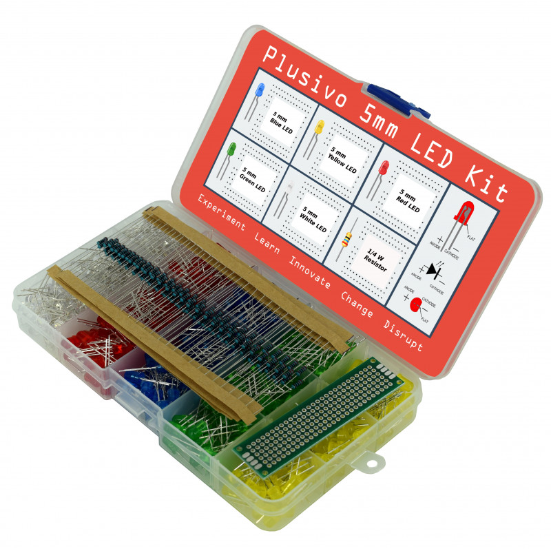 Plusivo 5mm LED Assortment Kit (500pcs) with Bonus PCB and 220 Ω ...