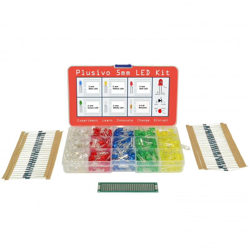 Plusivo 5mm LED Assortment Kit (500pcs) with Bonus PCB and 220 Ω ...